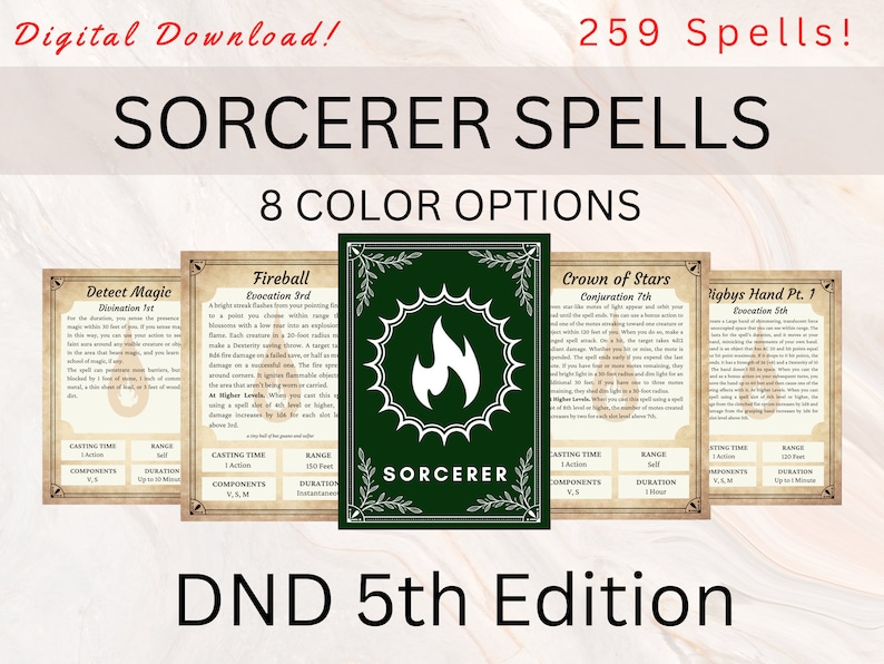 Sorcerer Dnd Spell Cards | Dnd Spellbook | Dnd Spellbook Cards | Dnd ...