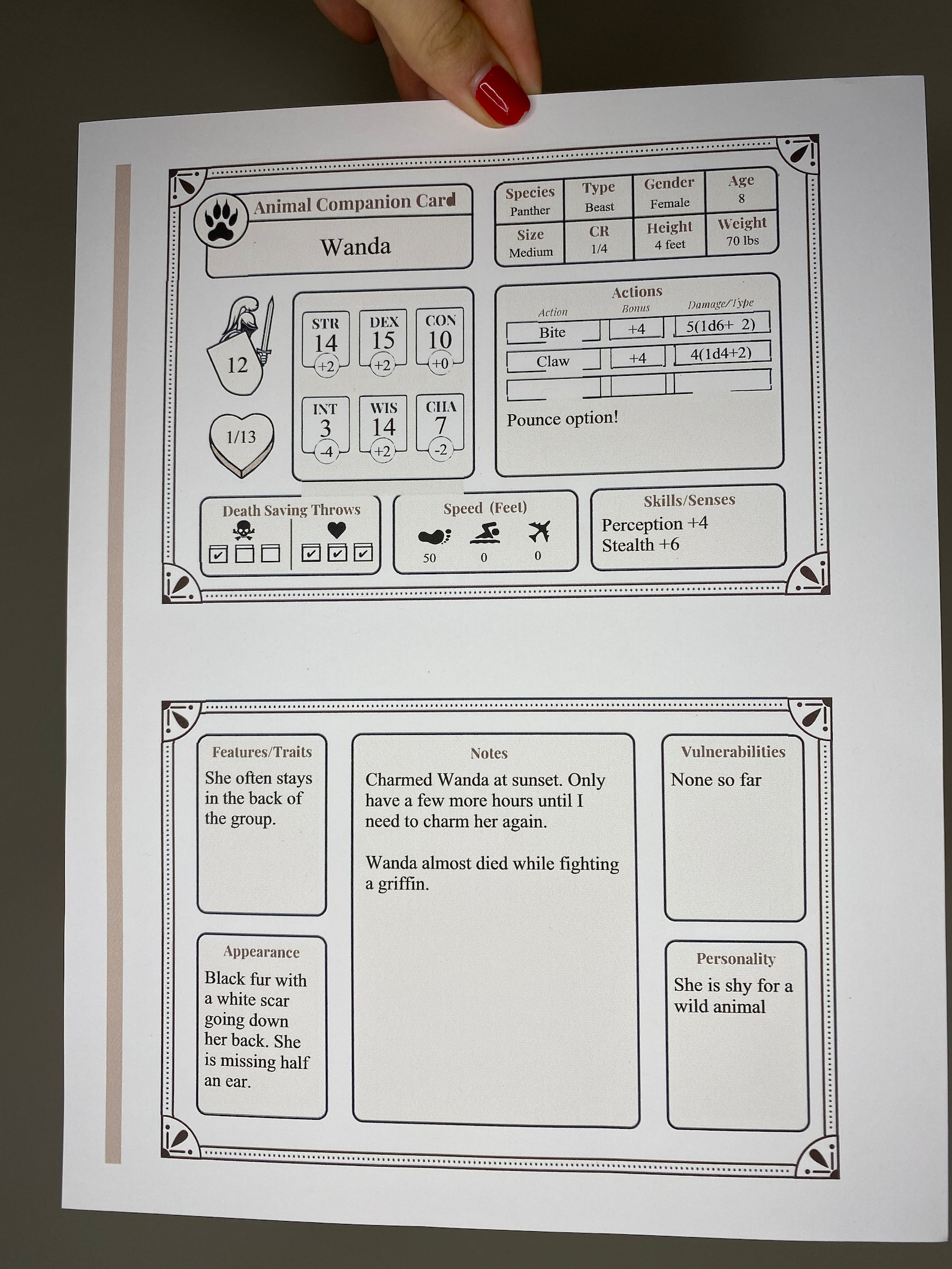 Animal Companion Card | Character Sheet | Animal Character Sheet | Dnd ...