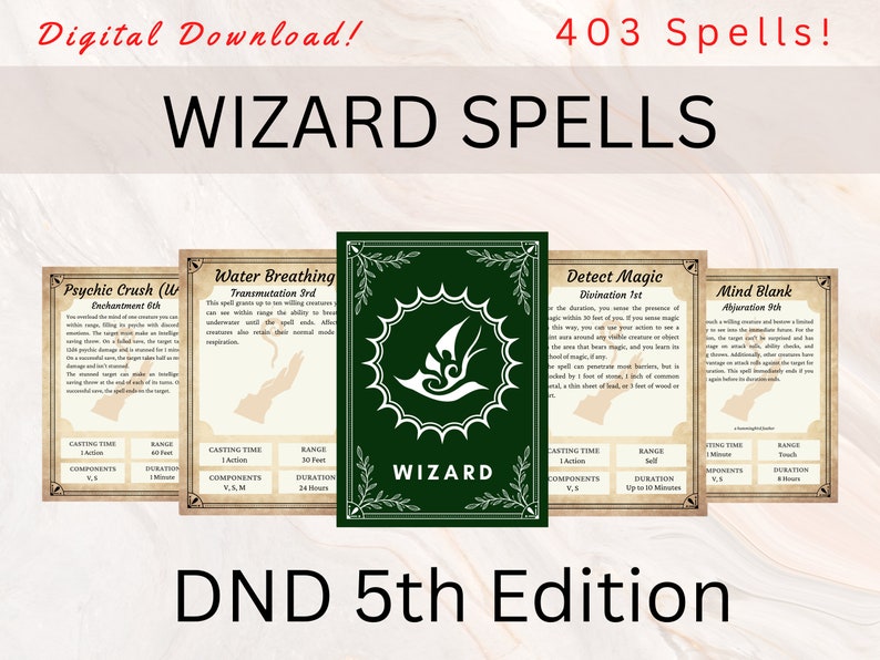 Wizard Dnd Spell Cards Dnd Spellbook Dnd Spellbook Cards - Etsy