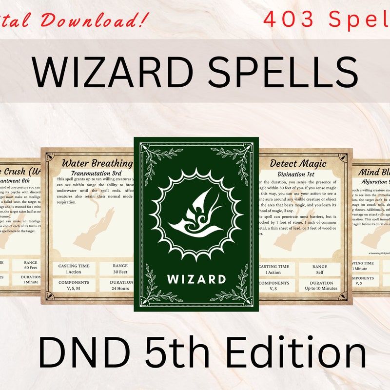 Dnd 5e Spell Cards - Etsy