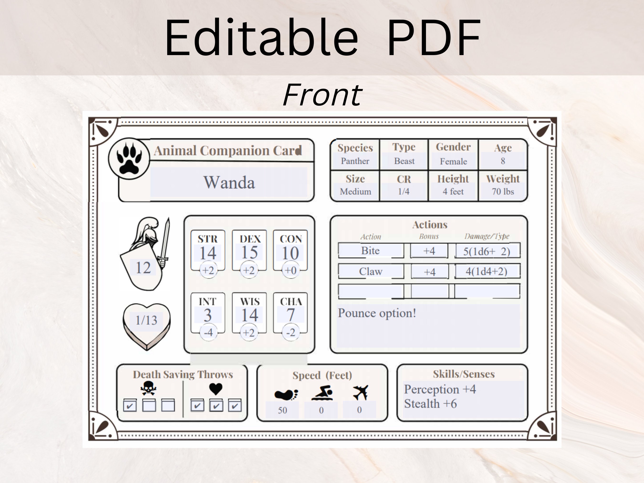 Pathfinder Character Sheet Animal Companion