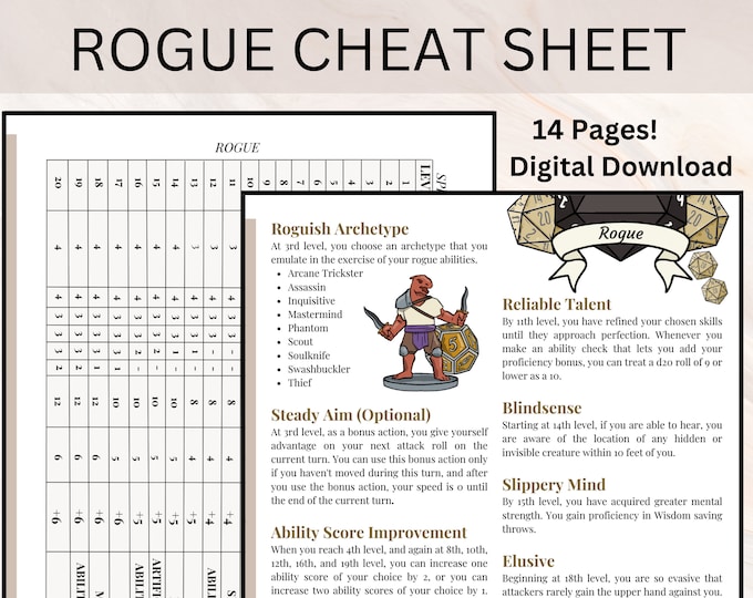 Rogue Cheat Sheet | Rogue Quick Reference Guide | Dnd Cheat Sheet | 14 ...