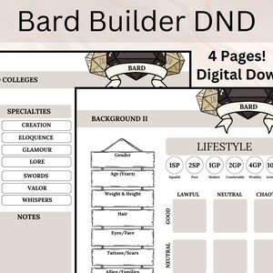 BARD BUNDLE | Dnd Bard Pack | Bard Spell Cards | Bard Instruments ...