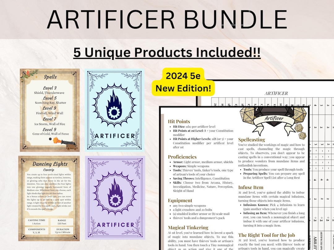 ARTIFICER BUNDLE | 2024 5e | Dnd Artificer Pack | Artificer Spell Cards ...
