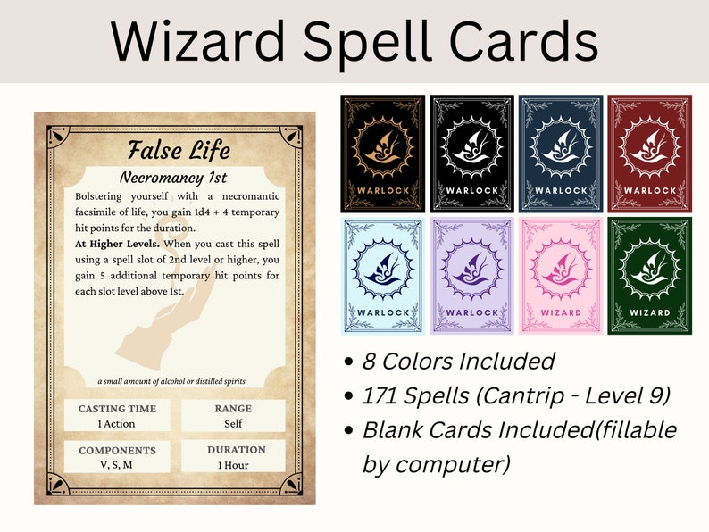 WIZARD BUNDLE Dnd Wizard Pack Wizard Spell Cards Wizard - Etsy