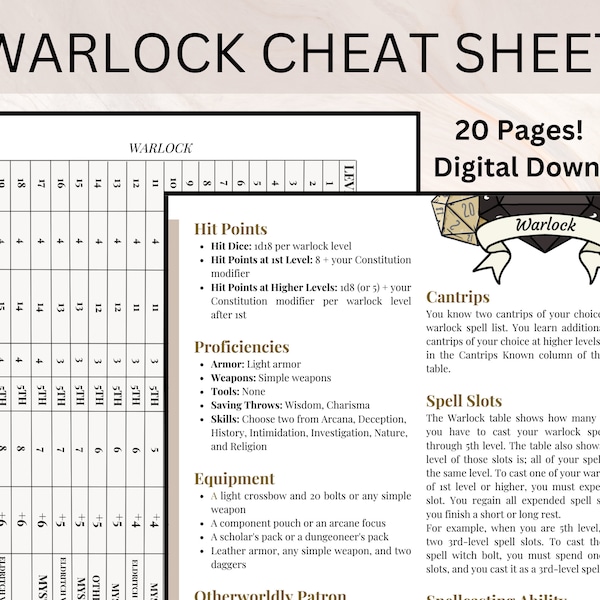 Dnd Warlock Cheat Sheet - Etsy