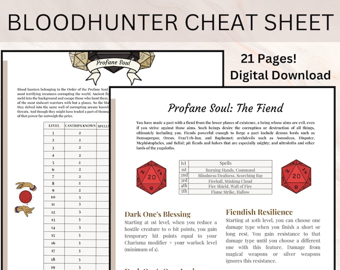 Blood Hunter Cheat Sheet | Blood Hunter Quick Reference Guide | Dnd ...