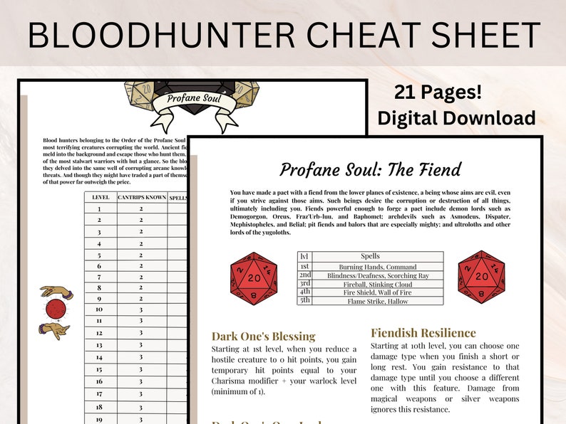 Blood Hunter Cheat Sheet Blood Hunter Quick Reference Guide - Etsy