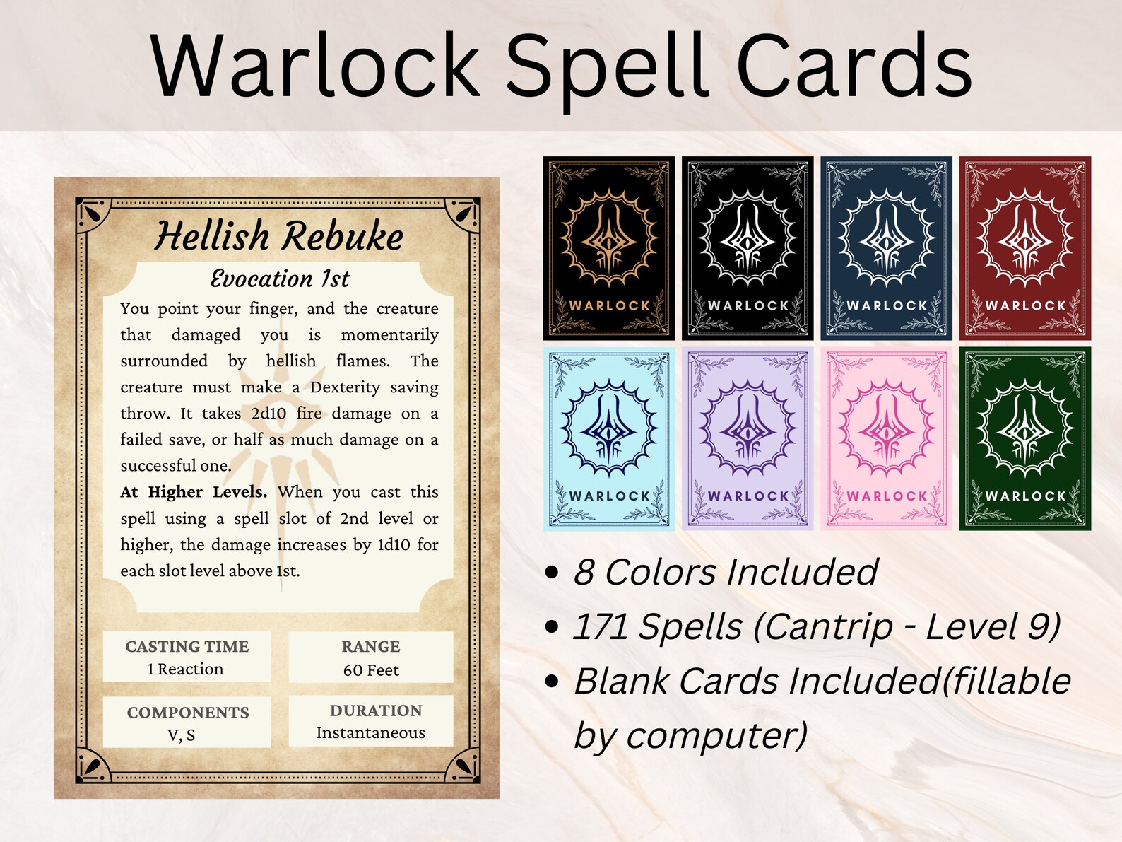 WARLOCK BUNDLE Dnd Warlock Pack Warlock Spell Cards - Etsy