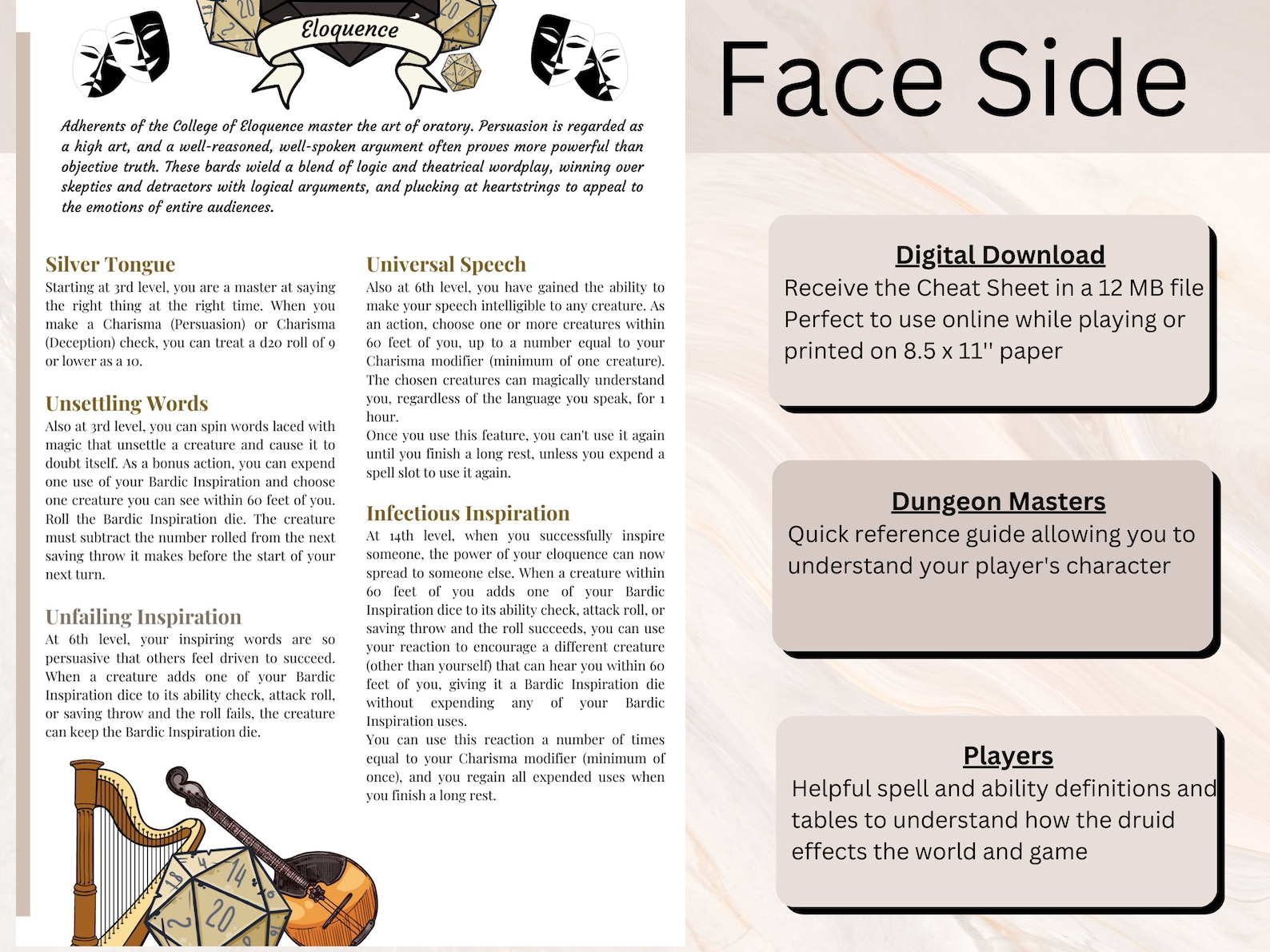 Bard Cheat Sheet | Bard Quick Reference Guide | Dnd Cheat Sheet | 10 ...