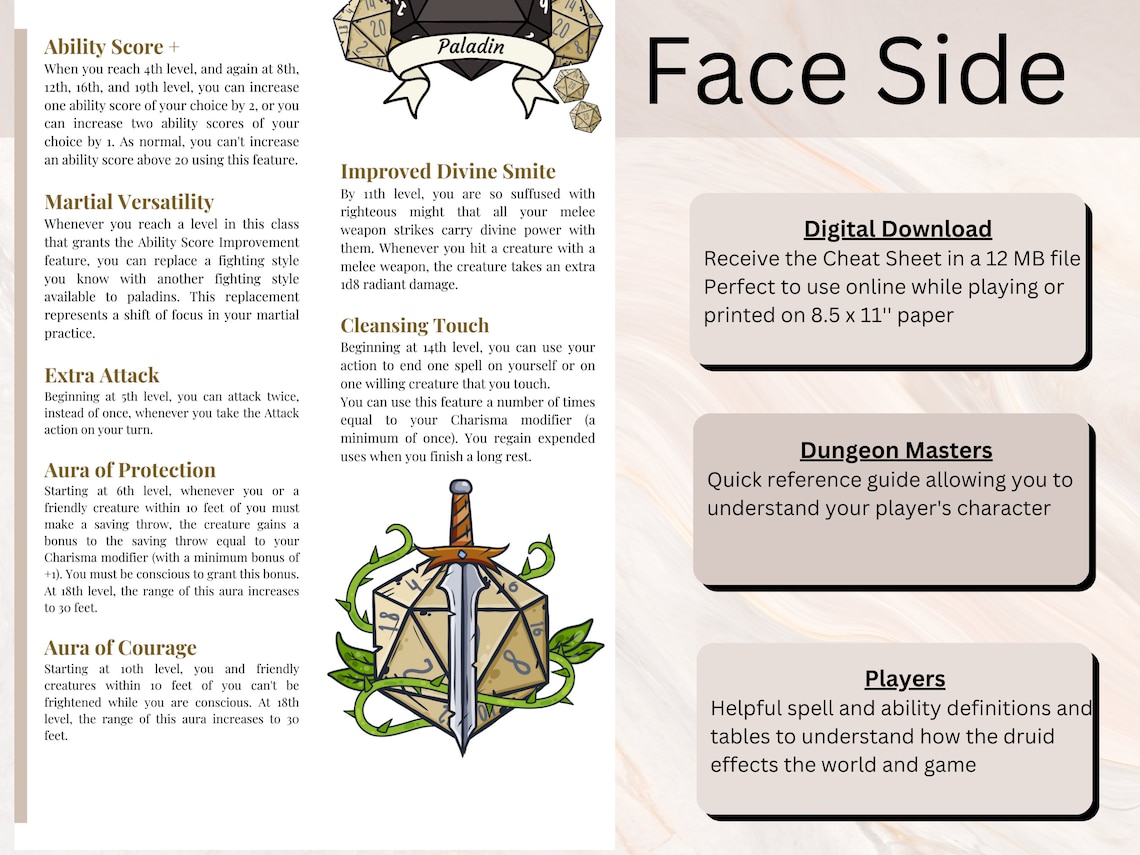 Paladin Cheat Sheet Paladin Quick Reference Guide Dnd - Etsy