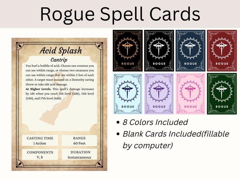 ROGUE BUNDLE Dnd Rogue Pack Rogue Spell Cards Rogue - Etsy