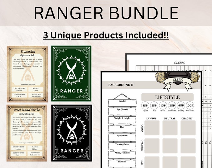 RANGER BUNDLE | Dnd Ranger Pack | Ranger Spell Cards | Ranger Cheat ...