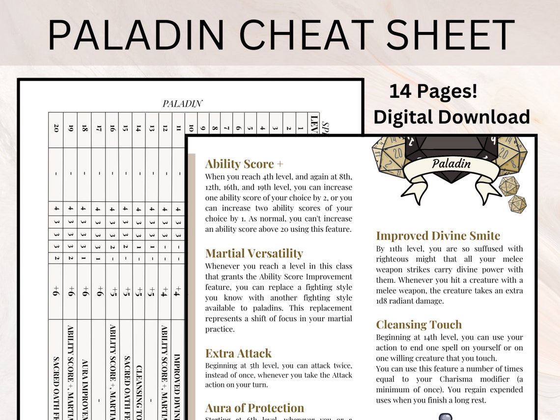Paladin Cheat Sheet | Paladin Quick Reference Guide | Dnd Cheat Sheet ...