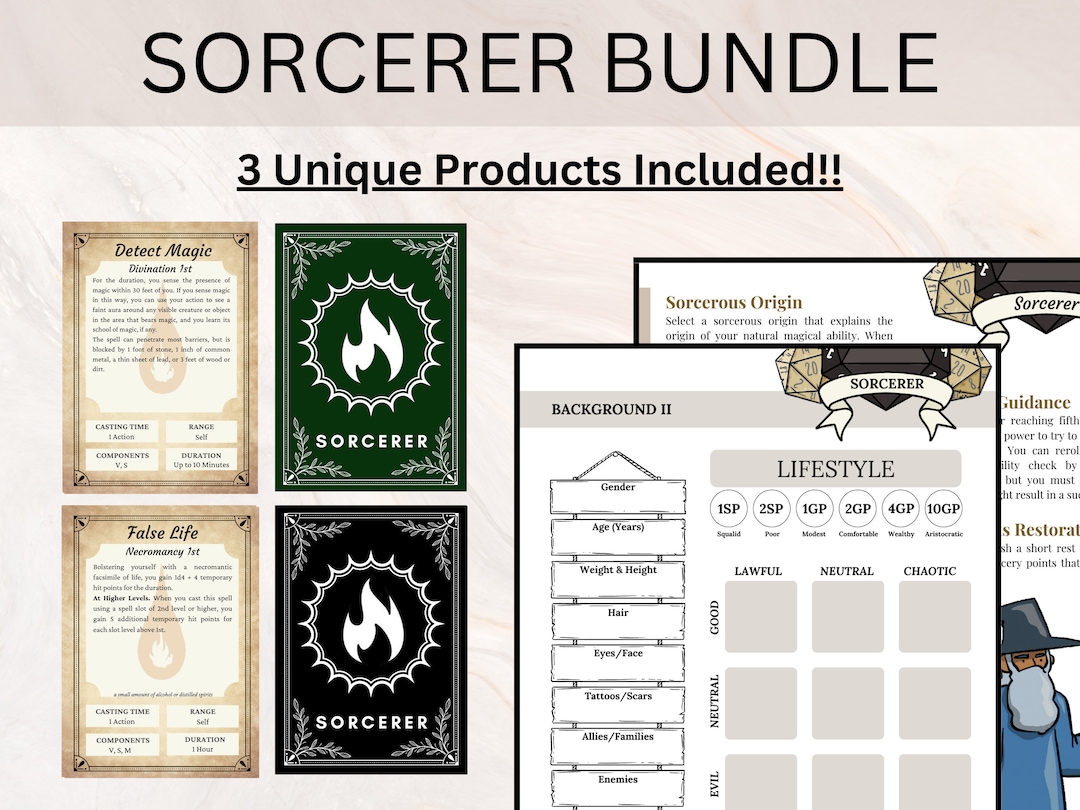 SORCERER BUNDLE | Dnd Sorcerer Pack | Sorcerer Spell Cards | Sorcerer ...