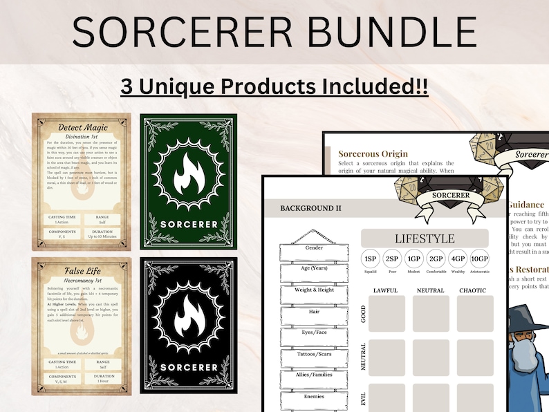 SORCERER BUNDLE | Dnd Sorcerer Pack | Sorcerer Spell Cards | Sorcerer ...