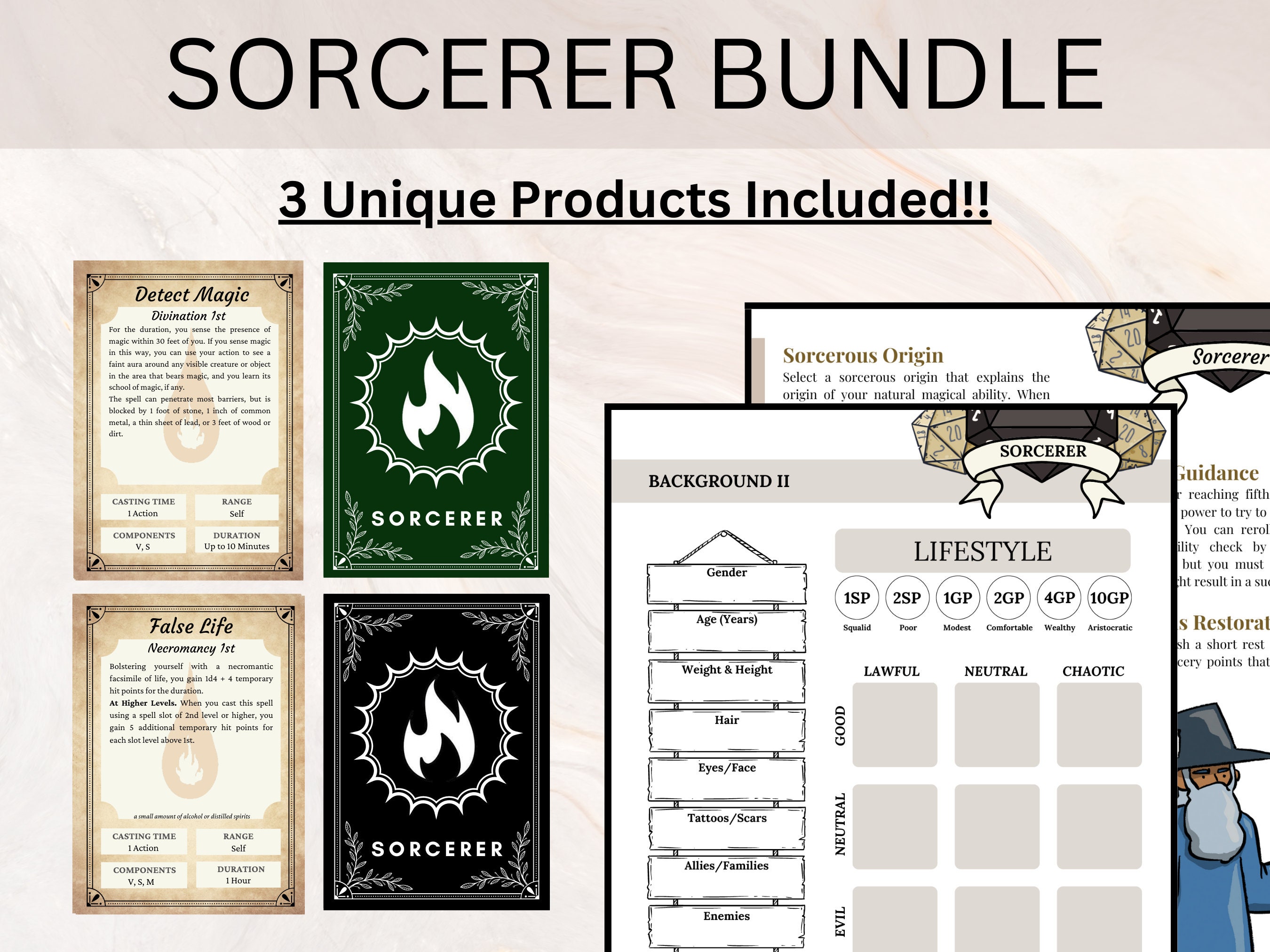 SORCERER BUNDLE Dnd Sorcerer Pack Sorcerer Spell Cards - Etsy