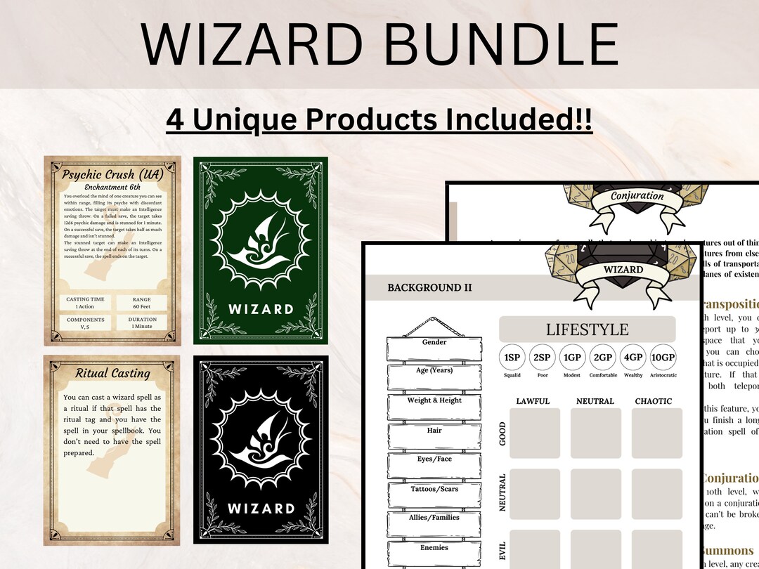 WIZARD BUNDLE | Dnd Wizard Pack | Wizard Spell Cards | Wizard Colleges ...