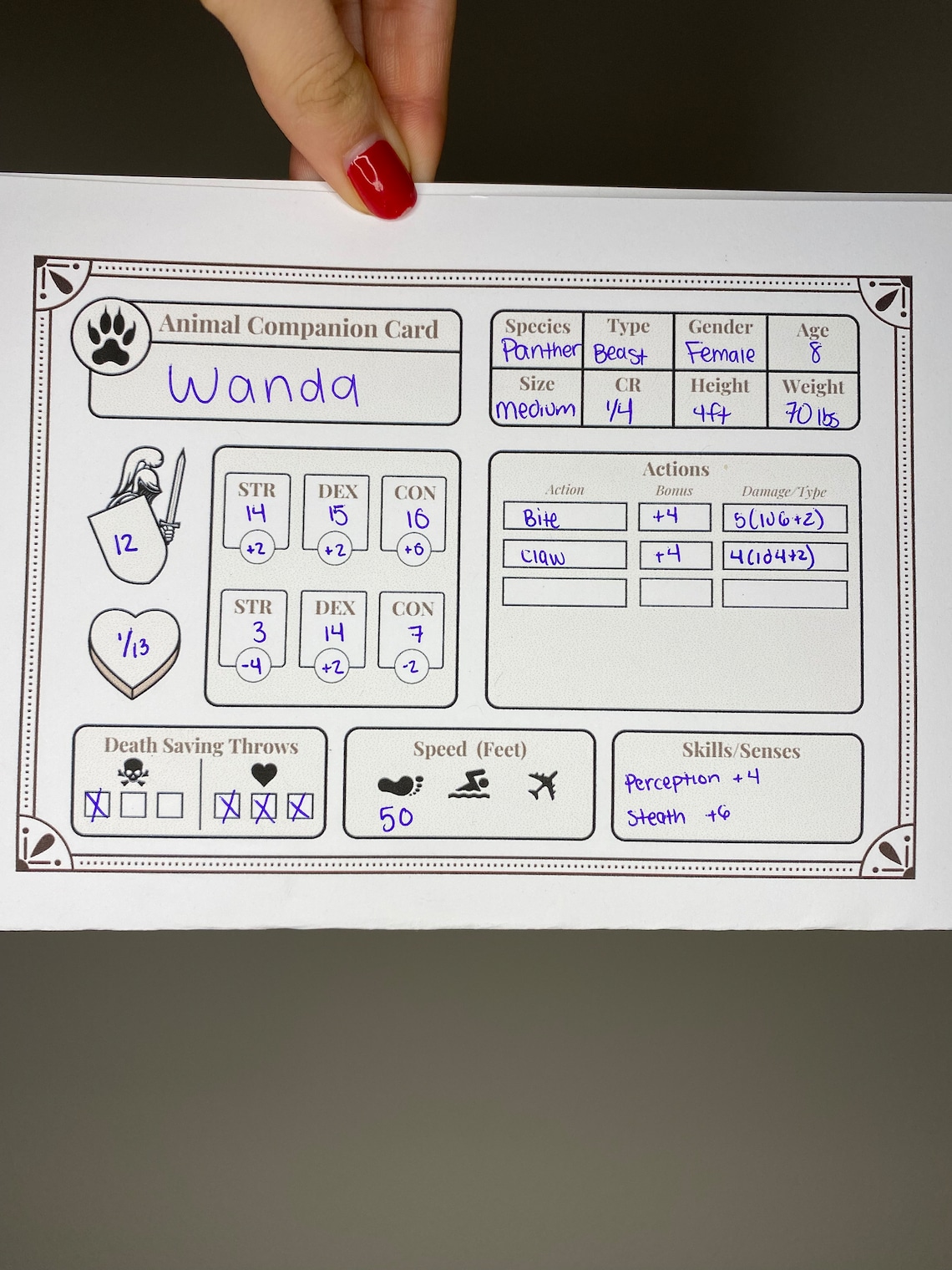 Animal Companion Card | Character Sheet | Animal Character Sheet | Dnd ...