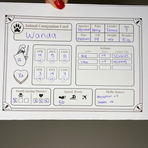 Animal Companion Card | Character Sheet | Animal Character Sheet | Dnd ...