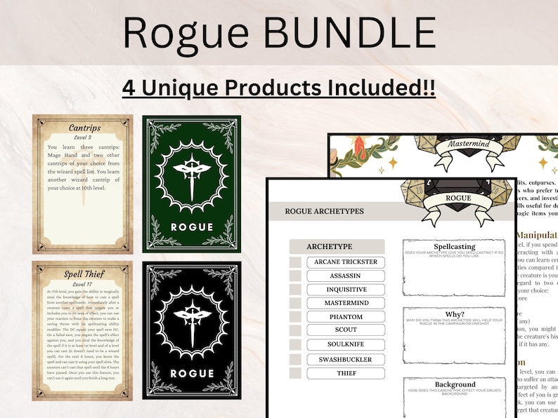 ROGUE BUNDLE Dnd Rogue Pack Rogue Spell Cards Rogue Builder Rogue Cheat ...