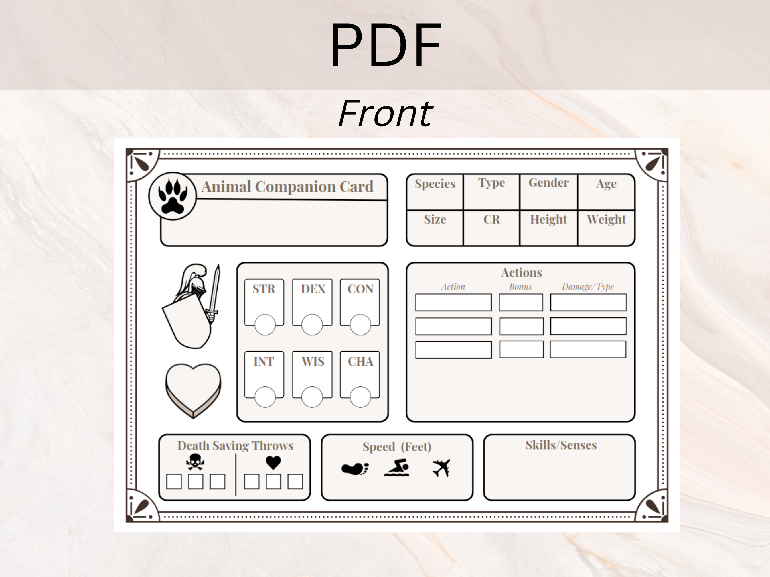 Animal Companion Card | Character Sheet | Animal Character Sheet | Dnd ...