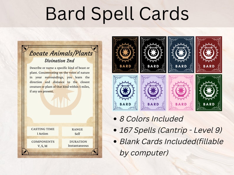 BARD BUNDLE | Dnd Bard Pack | Bard Spell Cards | Bard Instruments ...