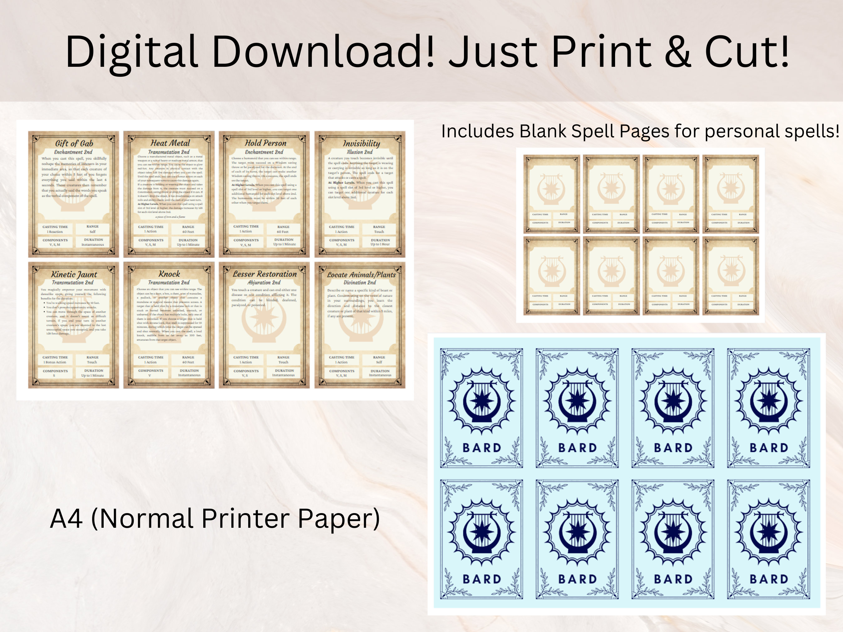 Bard Dnd Spell Cards Dnd Spellbook Dnd Spellbook Cards - Etsy