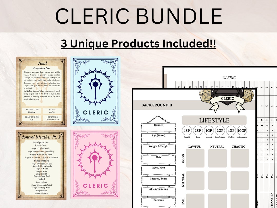 CLERIC BUNDLE | Dnd Cleric Pack | Cleric Spell Cards | Cleric Cheat ...
