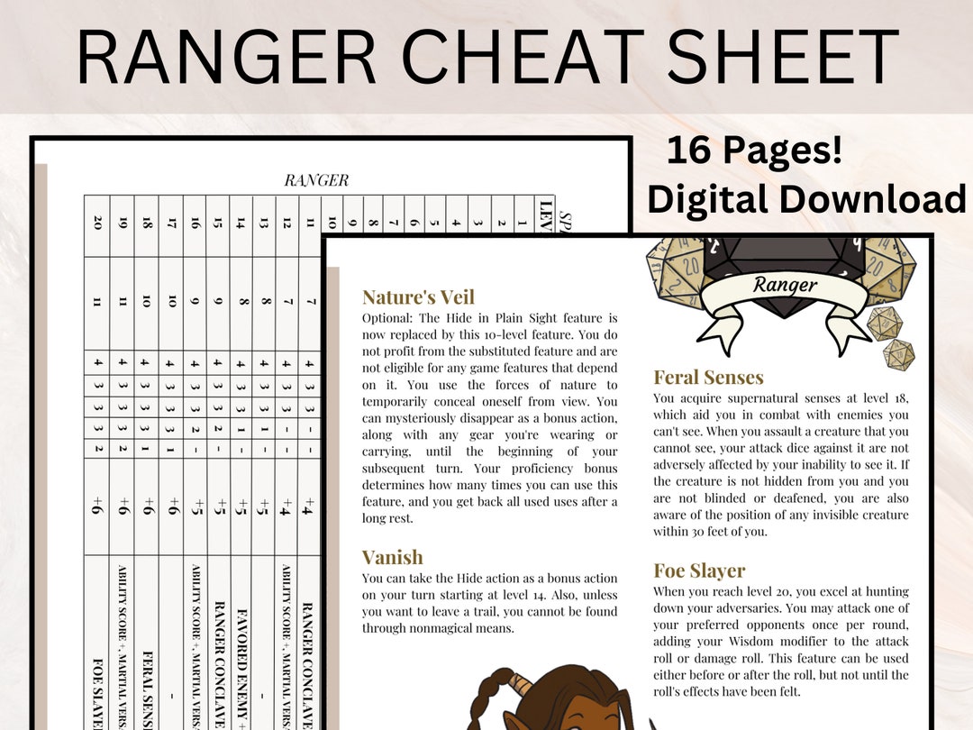 Ranger Cheat Sheet | Ranger Quick Reference Guide | Dnd Cheat Sheet ...