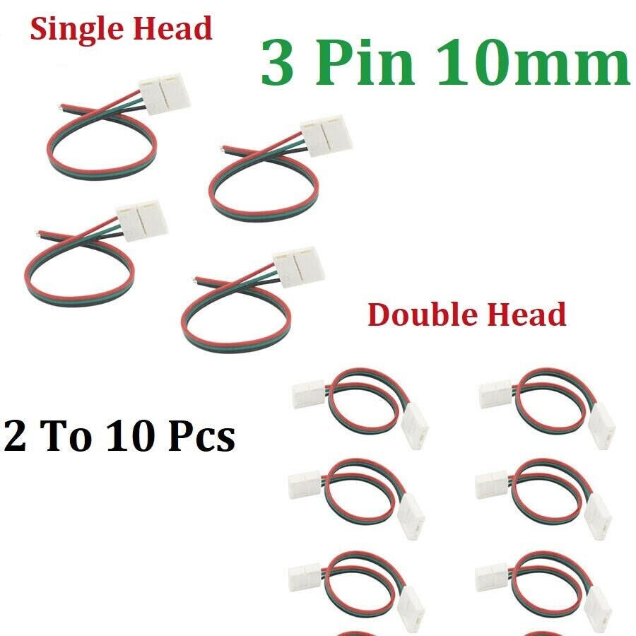 2 /10 Pcs 3 Pin Connector Cable Wire Solder-less Clip-on WS2811 WS2812B ...