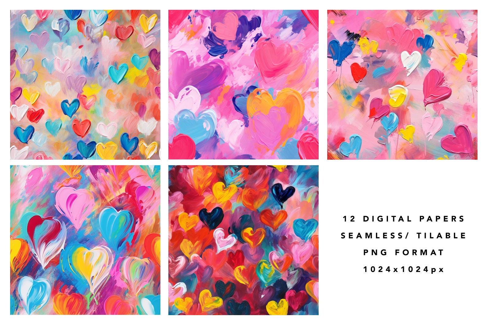 Digital Paper Set- Painted Hearts - SEAMLESS Backgrounds - 12 Images in ...