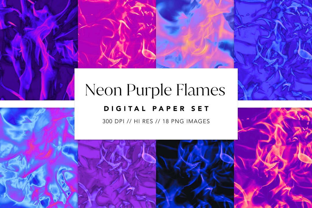 Digital Paper Set- Neon Purple Flames - Seamless Backgrounds - 18 ...