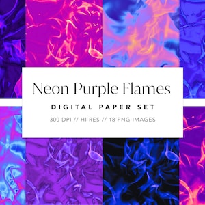 Digital Paper Set- Neon Purple Flames - Seamless Backgrounds - 18 ...