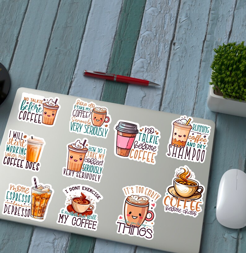 Cute Coffee Sticker Pack, Coffee Lover Gift, Set of 10,planner Stickers ...