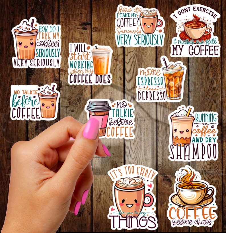 Cute Coffee Sticker Pack, Coffee Lover Gift, Set of 10,planner Stickers ...