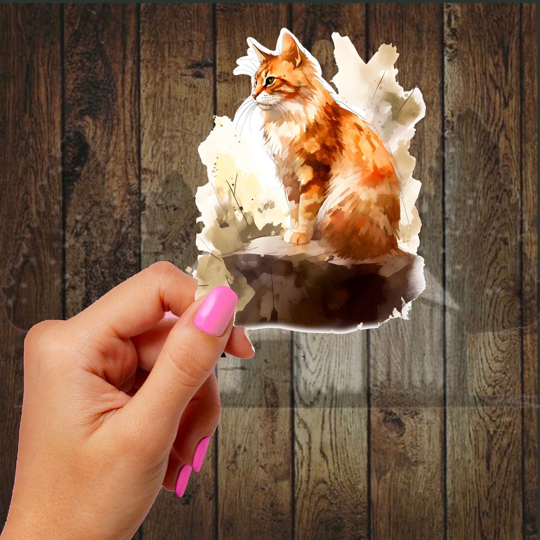 Thinking Orange Tabby Cat Sticker, Elegant Cat Decal, Cat Lover Gift ...
