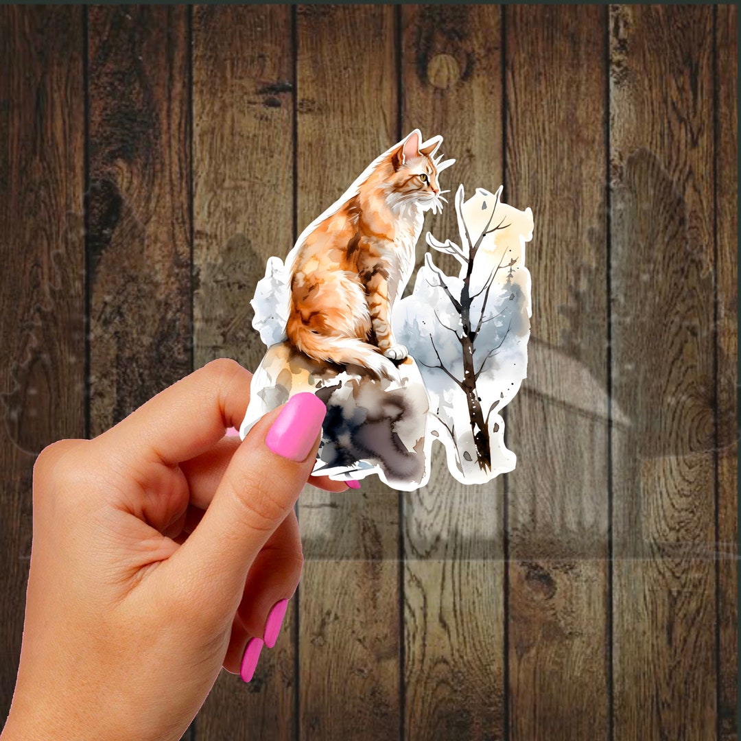 Nature Orange Tabby Cat Sticker, Elegant Cat Decal, Cat Lover Gift, Cat ...