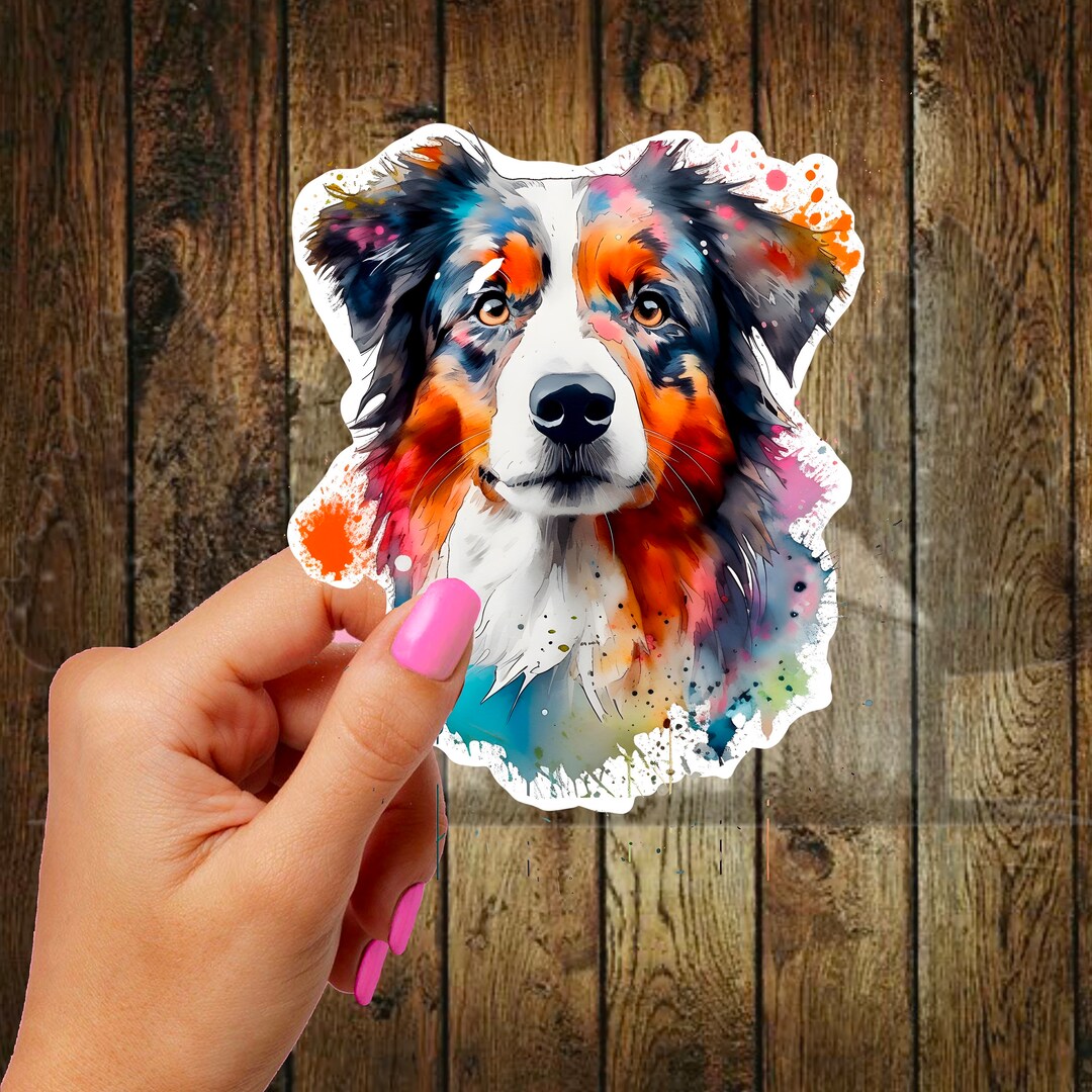 Watercolor Australian Shepherd Sticker, Aussie Dog Lover Sticker, Dog ...