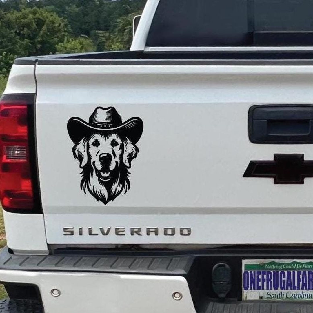 Golden Retriever With Cowboy Hat Decal | Western Dog Silhouette Sticker ...