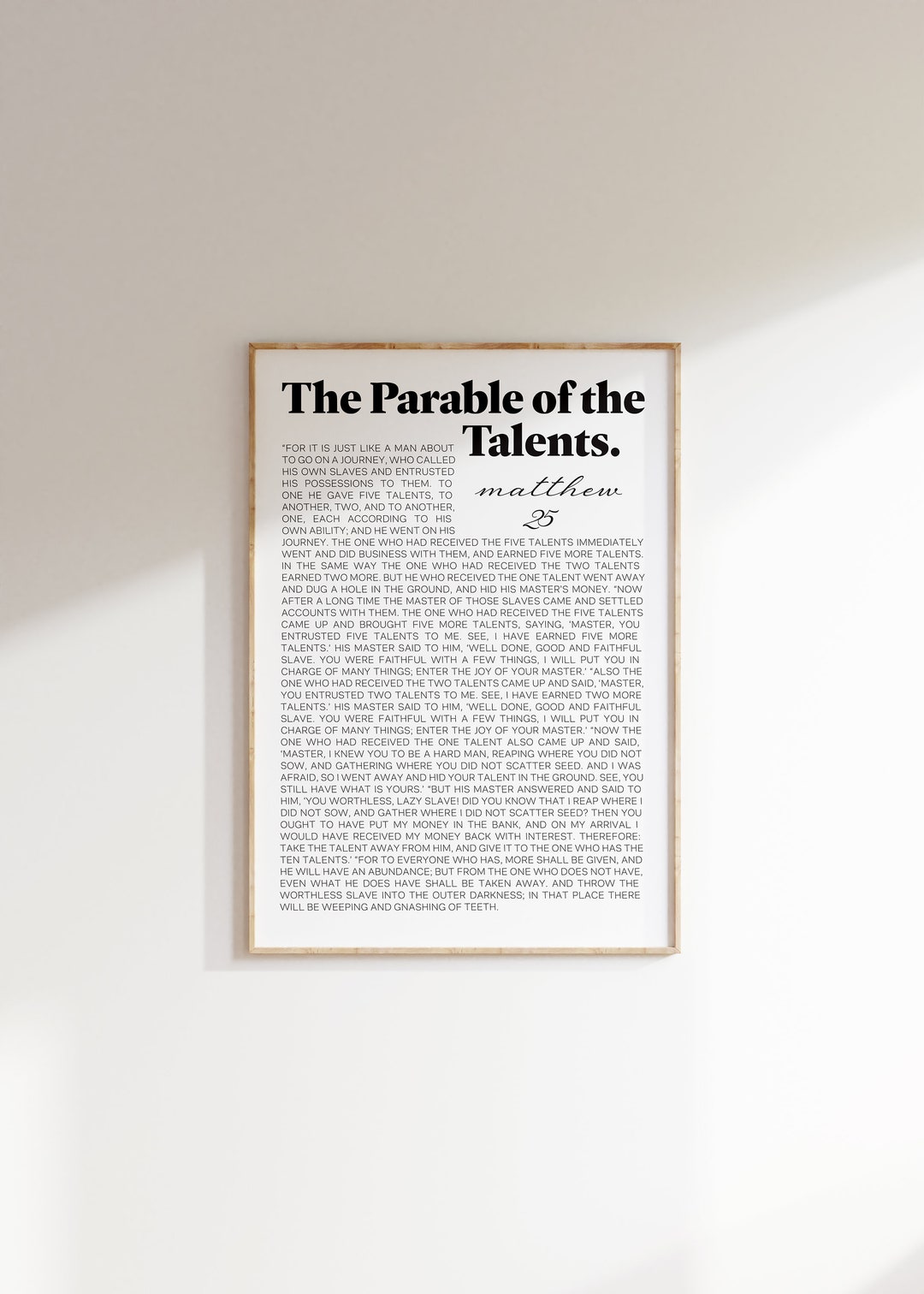 The Parable of the Talent Wall Art, Matthew 25, Christian Home Decor ...
