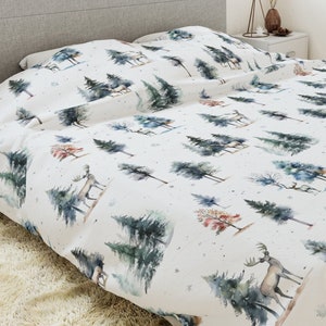 Winter Duvet Cover | Reindeer | Snow | Winter Bedding | Christmas ...