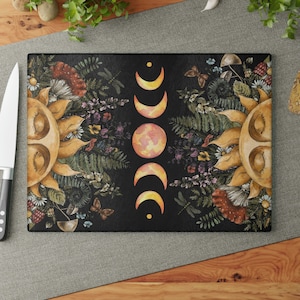 Cottagecore Glass Cutting Board | Celestial Cutting Board | Cottagecore ...