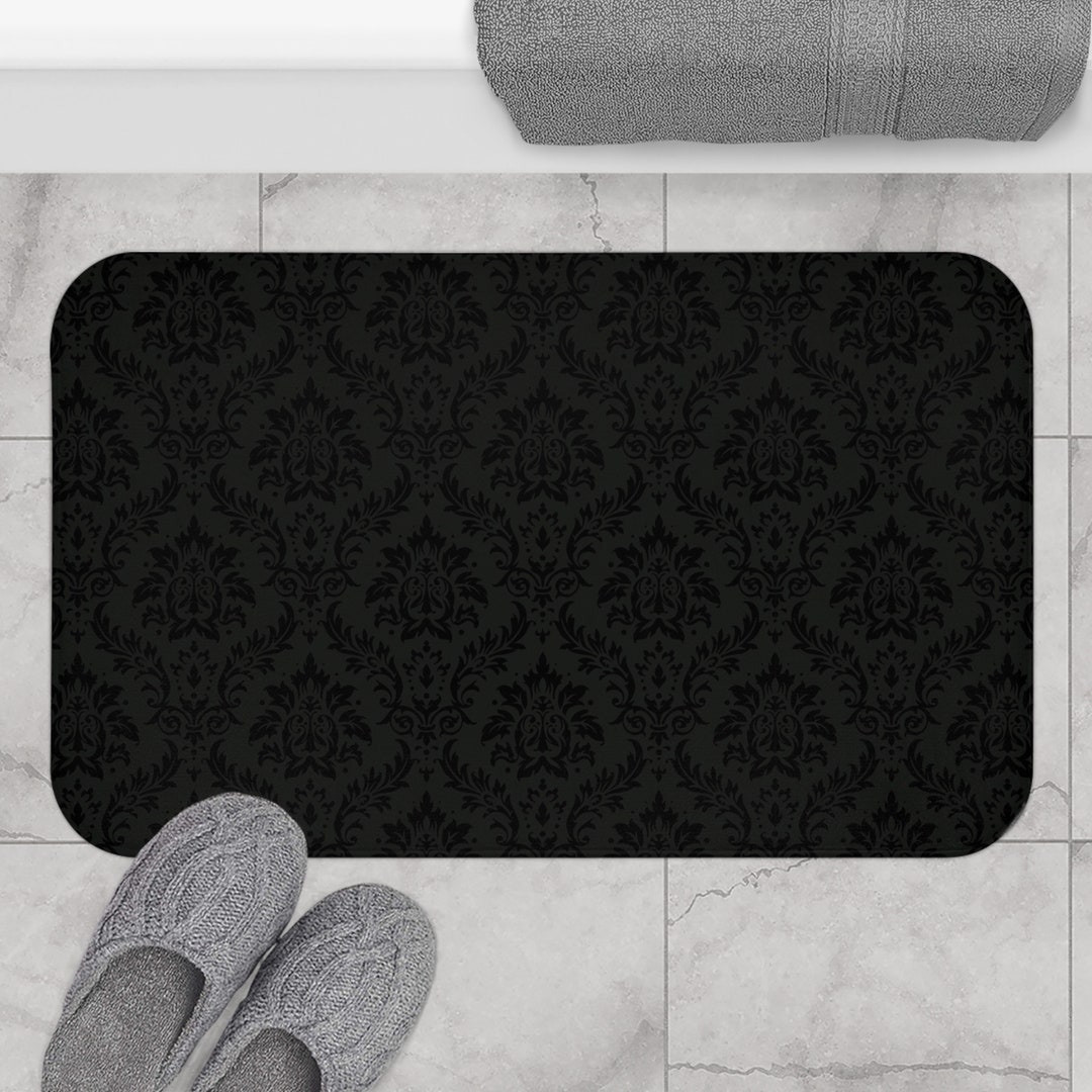 Black Damask Bath Mat | Gothic Bath Mat | Dark Victorian Bathroom Decor ...