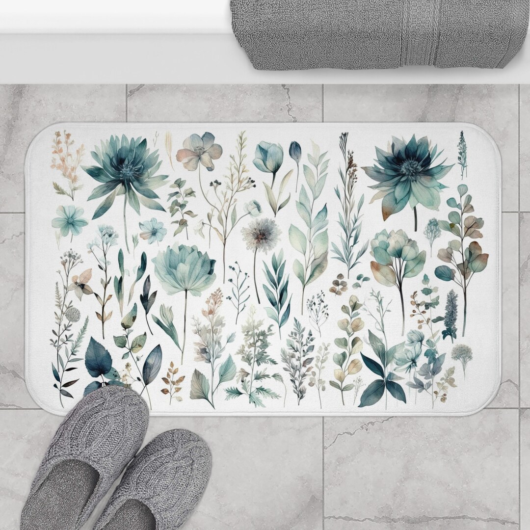 Floral Bath Mat | Wildflowers | Boho Bath Mat | Botanical Bath Mat ...