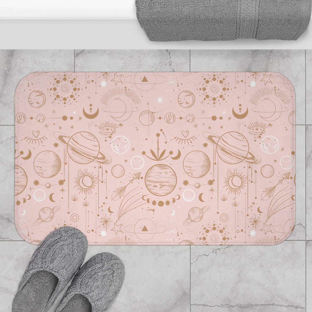 Pink Celestial Bath Mat | Constellations | Planets | Boho Bath Mat ...