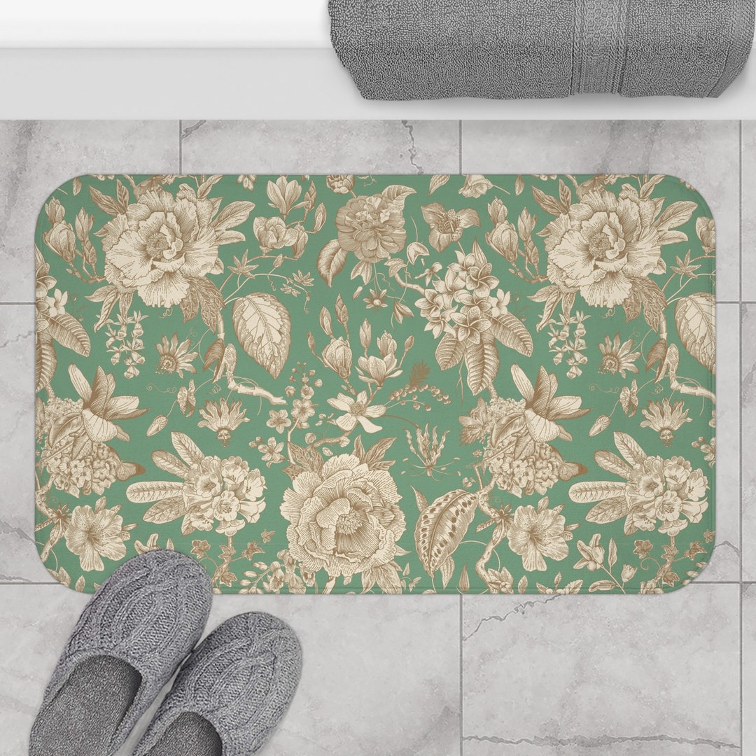 Botanical Bath Mat | Floral Bath Mat | Cottagecore | Victorian Bath ...