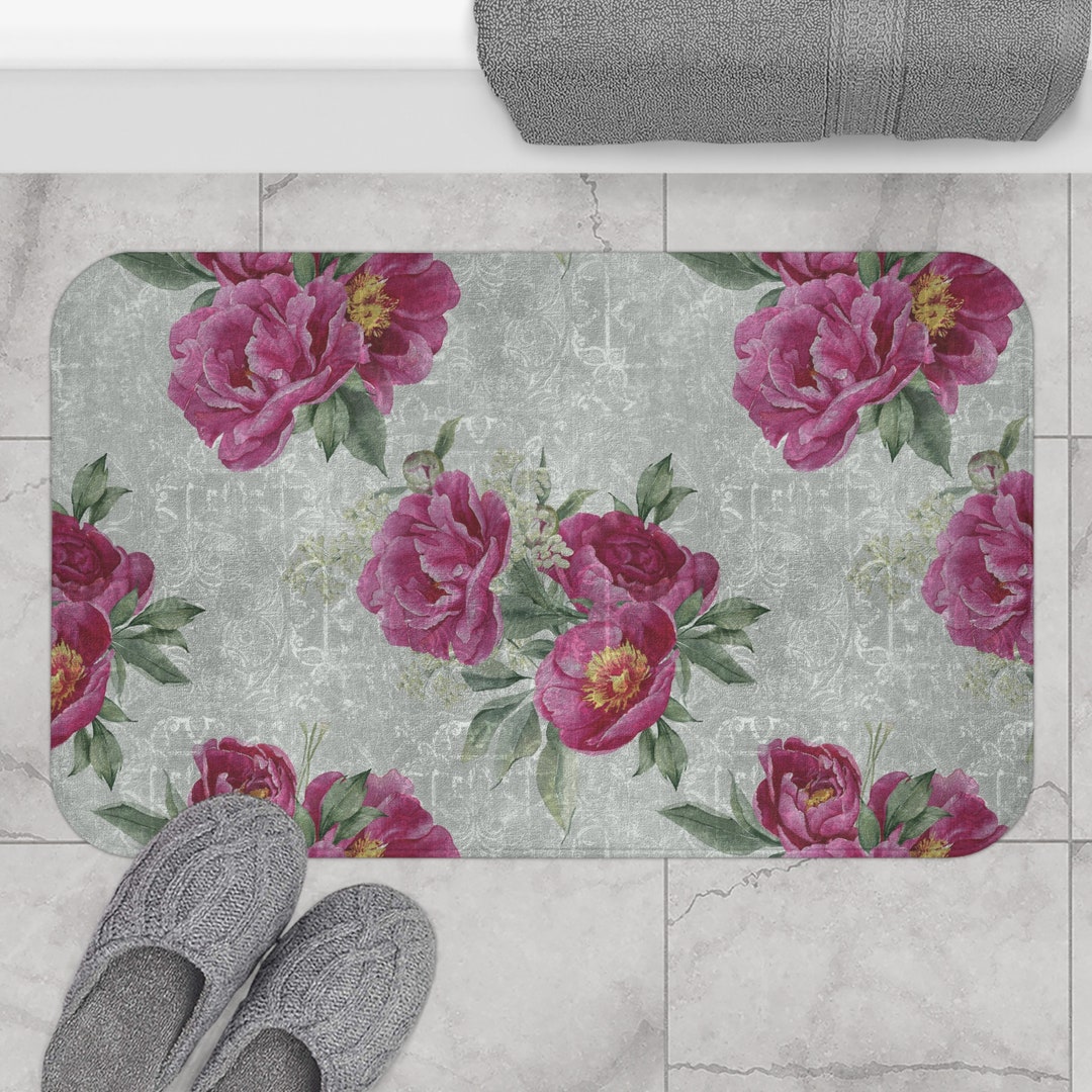 Dark Floral Bath Mat | Moody | Victorian | Shabby Chic | Roses | Toile | Gothic | Vintage Bath ...