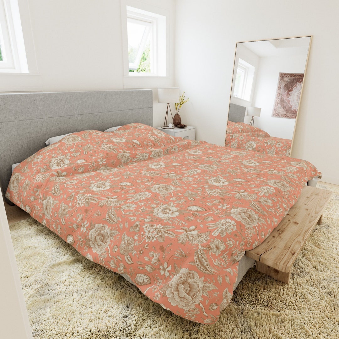 Pink Toile Duvet Cover | Victorian Bedding | Floral Duvet Cover ...