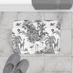 Vintage Jungle Animals Bath Mat | Tropical Safari Memory Foam Rug ...